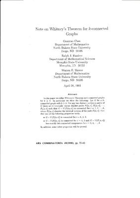"Note on Whitney's Theorem for k-Connected Graphs"