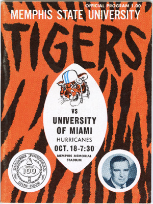 "1969 Memphis State University vs University of Miami football program"