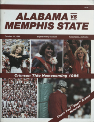 "1986 Memphis State University vs University of Alabama football progra"