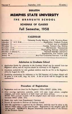 "1958 September, Memphis State University bulletin"