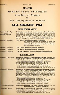 "1961 August, Memphis State University bulletin"