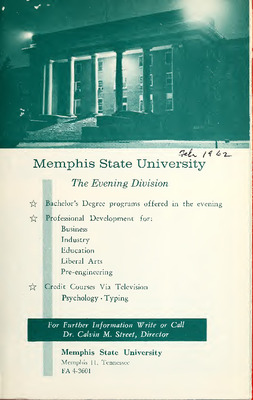 "1962 February, Memphis State University bulletin"