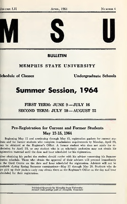 "1964 April, Memphis State University bulletin"